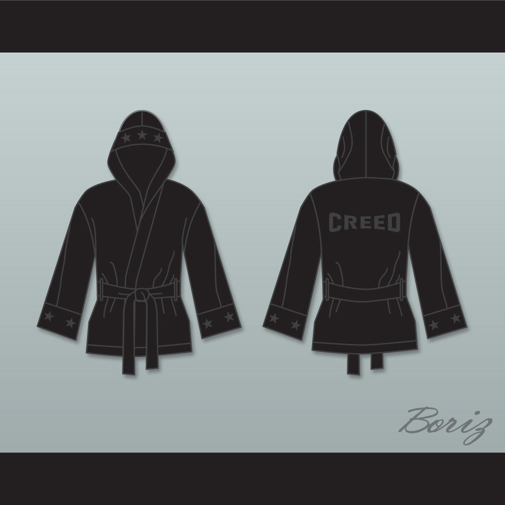 Adonis 'Creed' Johnson Black Satin Half Boxing Robe with Hood Creed II ...